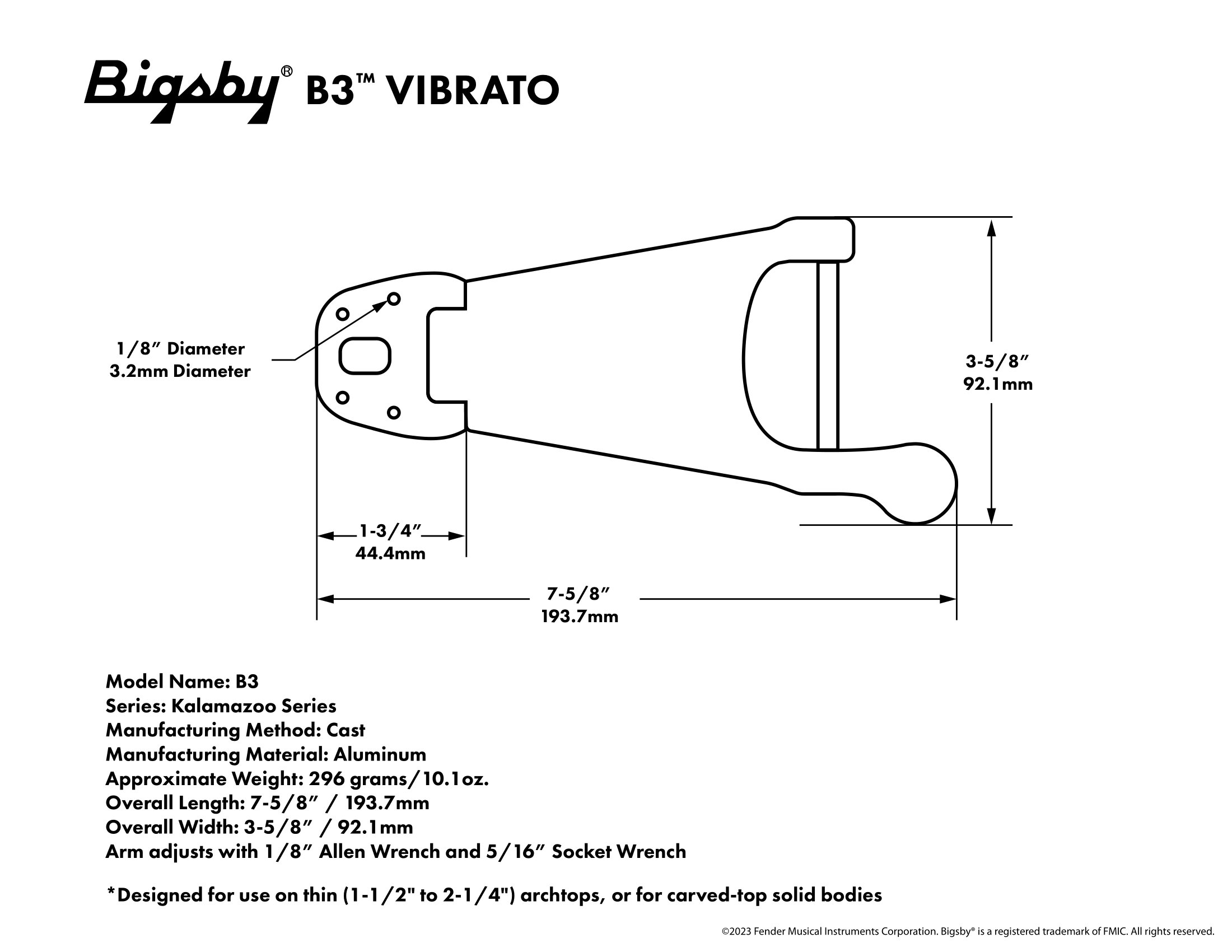 Bigsby B3 Vibrato Kit Polished Aluminum - EX DEMO - Love It or Return ...
